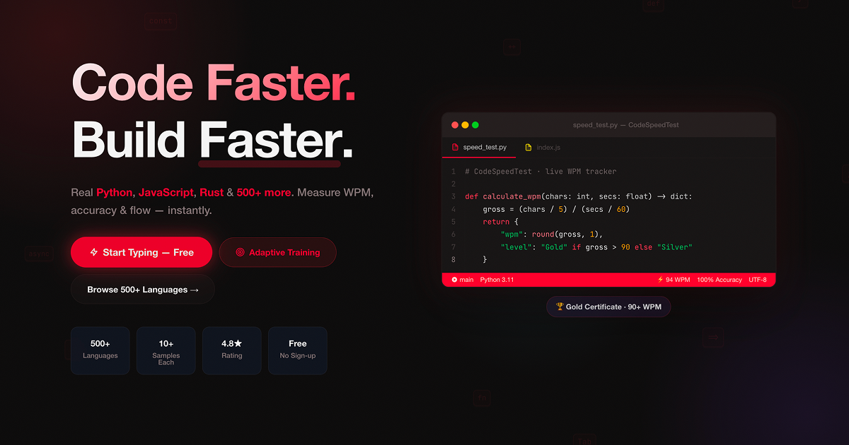 CST - CodeSpeedTest | Free Coding Speed & Typing Test for Developers
